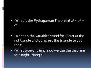 Pythagorean theorem and distance formula | PPT