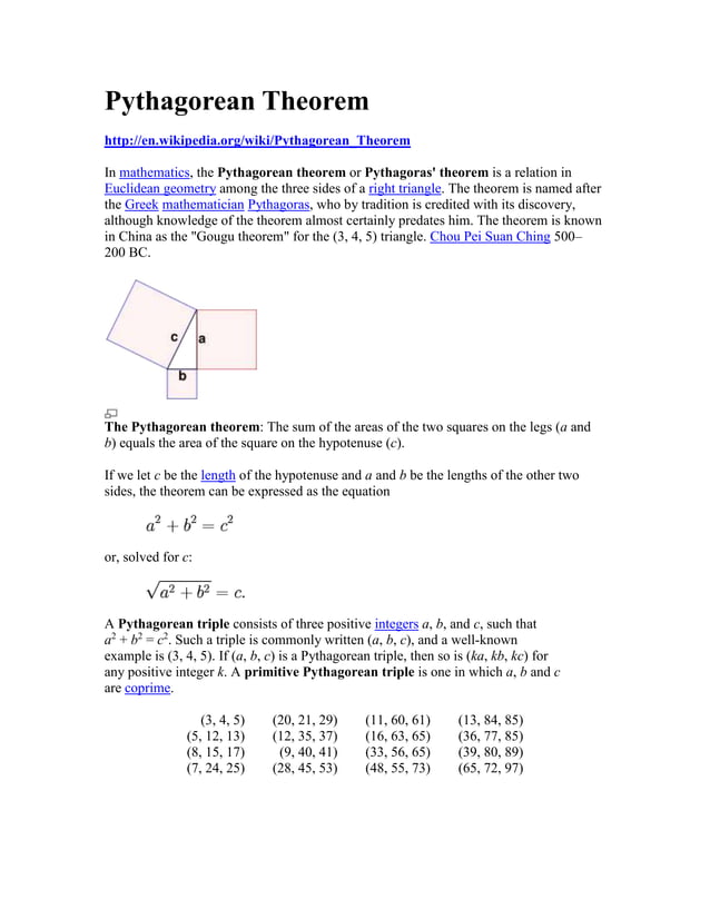 Pythagorean Theorem Notes | DOC