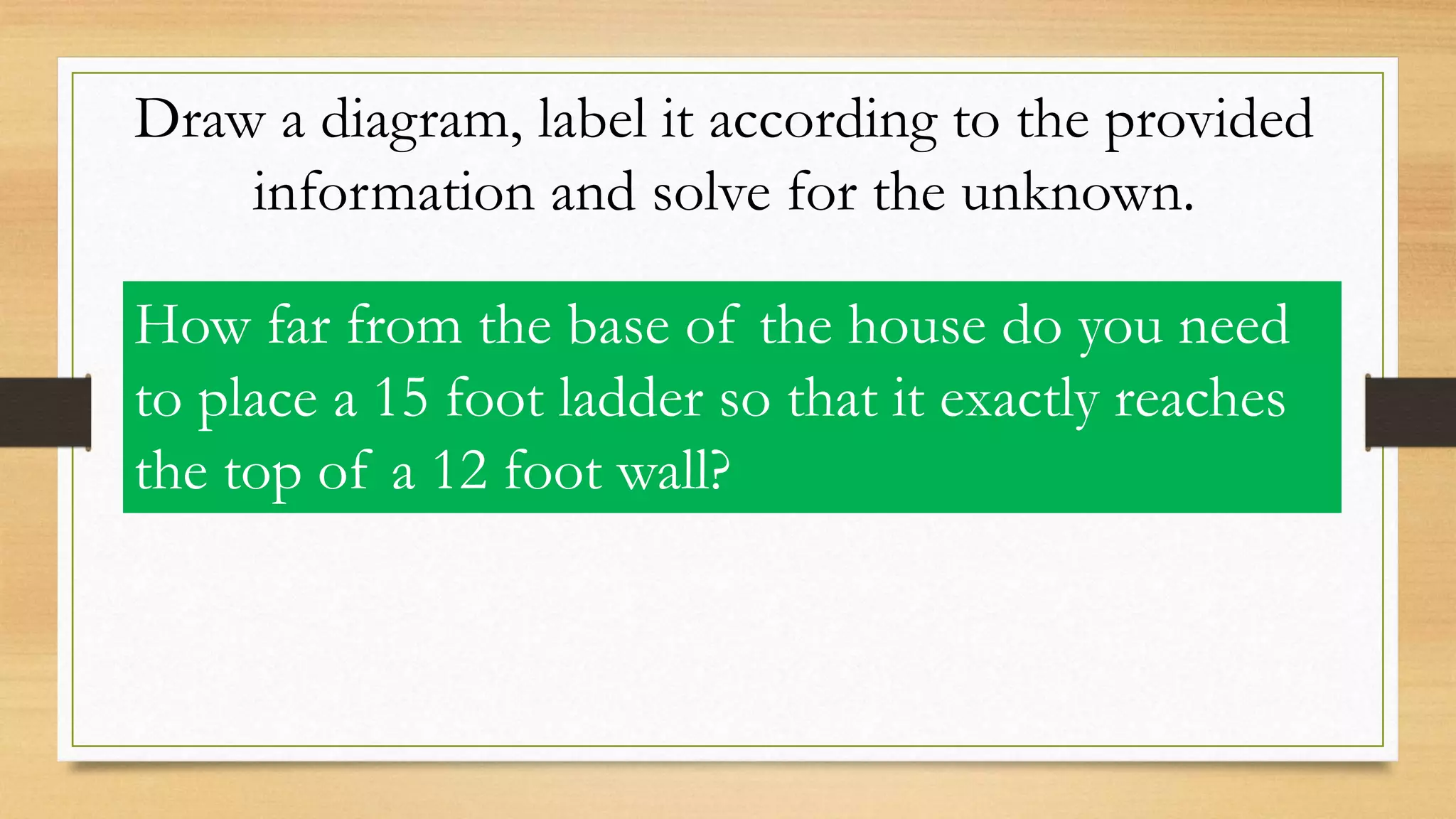 Pythagorean theorem word problems for table time | PPTX
