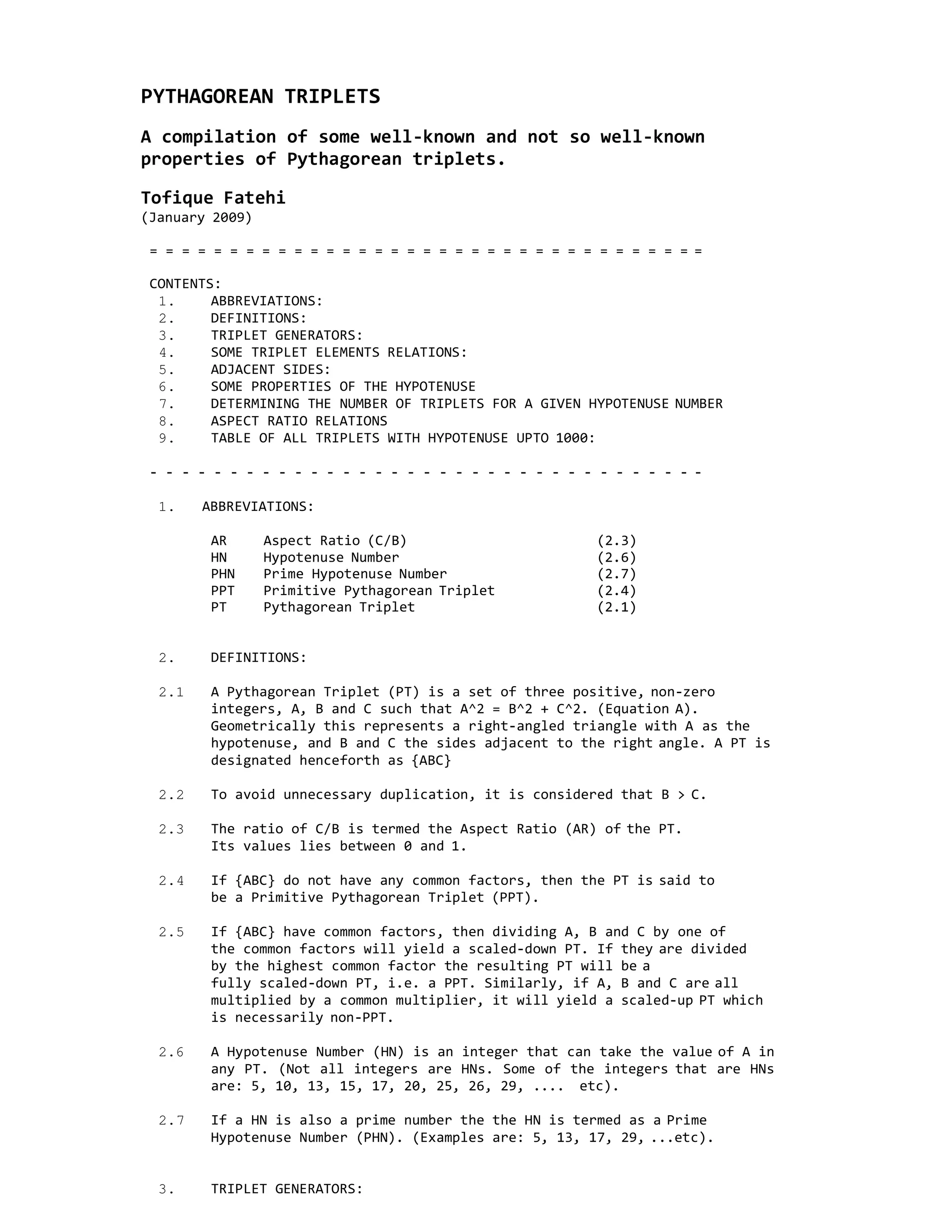 Pythagorean Triplets | PDF