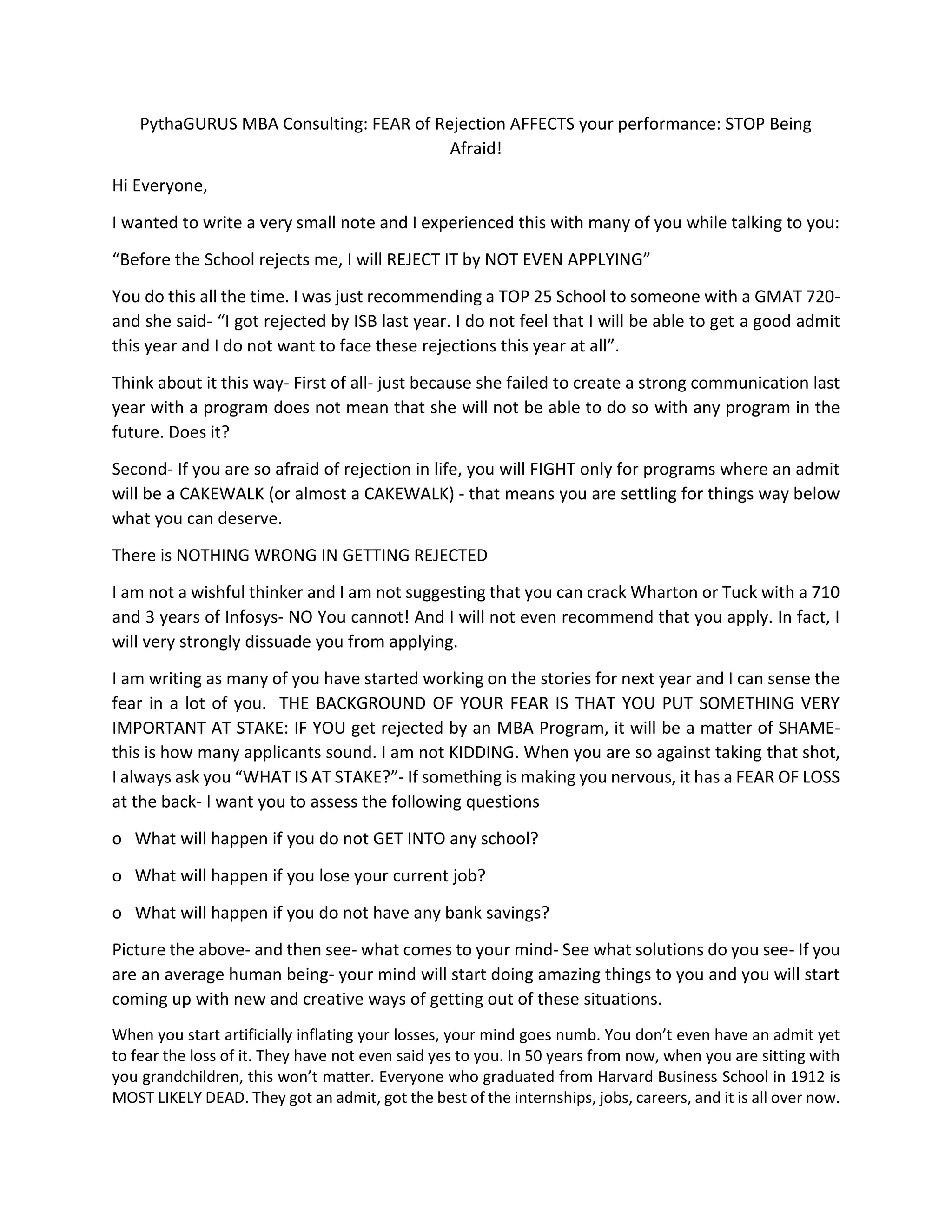 PythaGURUS MBA Consulting: FEAR of Rejection AFFECTS your performance ...