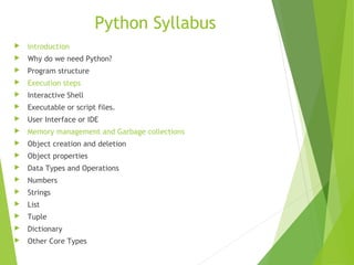 Python Training Tutorial for Frreshers | PPT