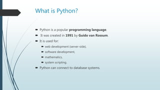 Python Basics | PPTX | Programming Languages | Computing