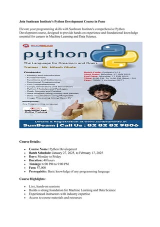 Join Sunbeam Institute's Python Development Course in Pune | PDF