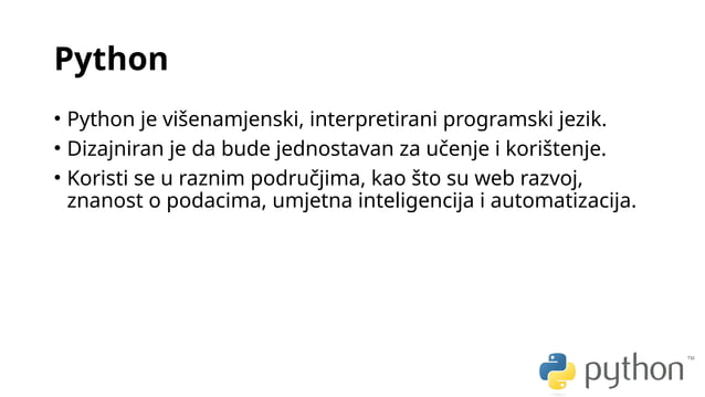 Prezentacija o Pythonu za 8. razred osnovne škole | PPTX
