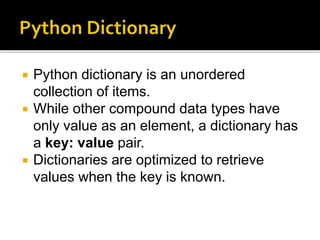 Python dictionary | PPTX | Programming Languages | Computing