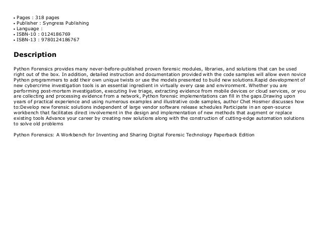Python Forensics A Workbench For Inventing And Sharing Digital Forensic Technology Top Rate