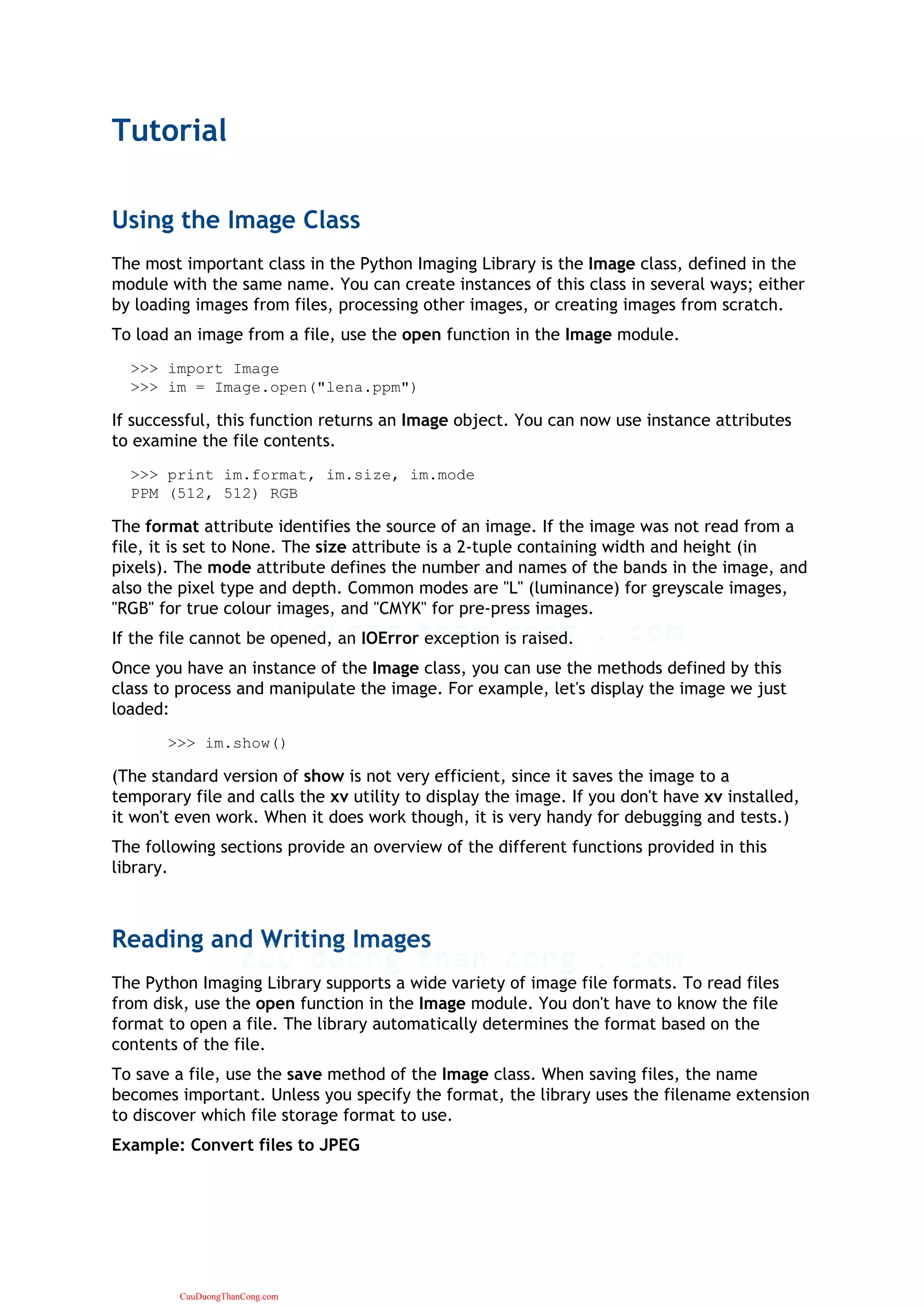 Python Imaging Library Overview Cuuduongthancong Pdf Photo