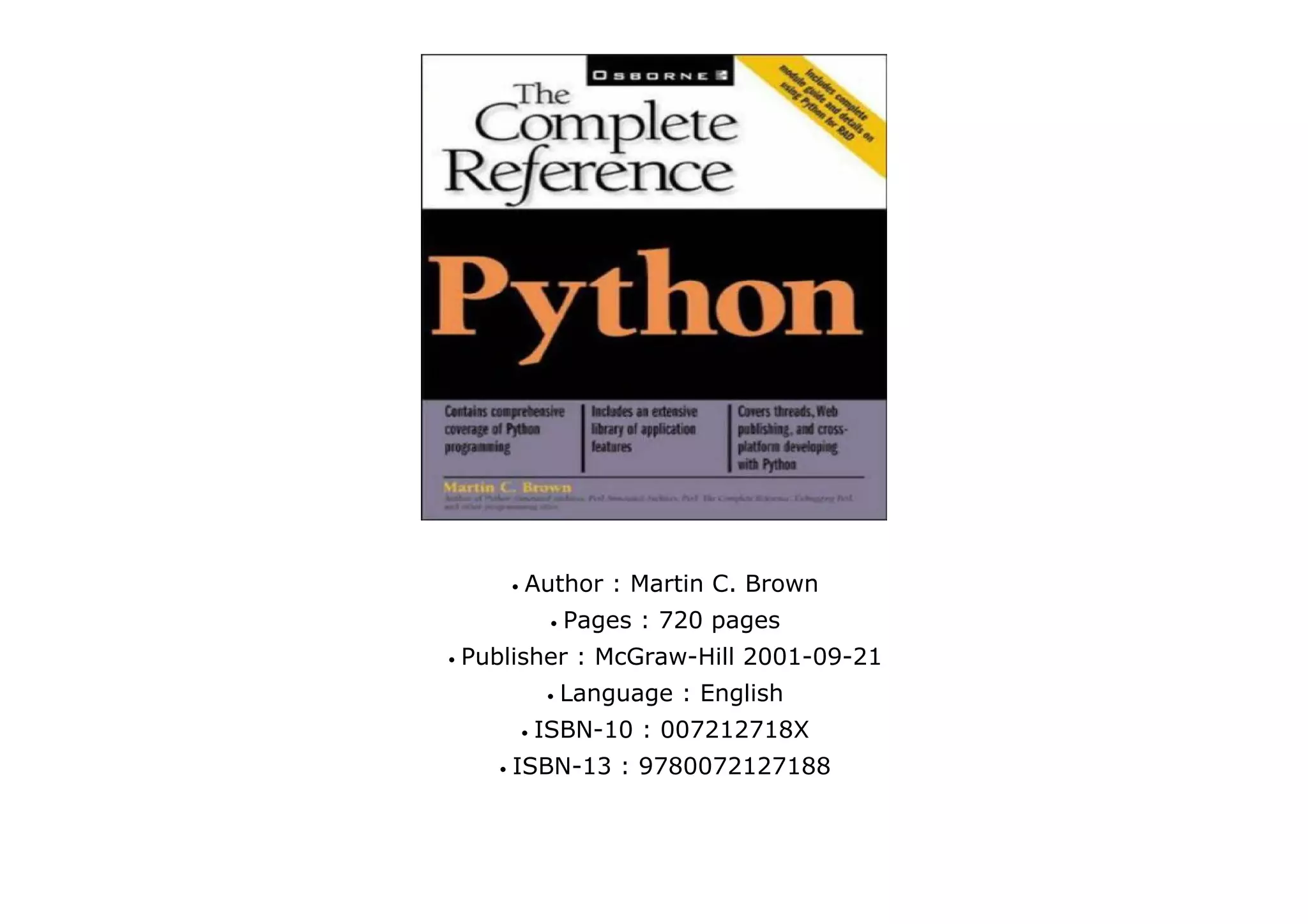 Python: The Complete Reference by Martin C. Brown | PDF