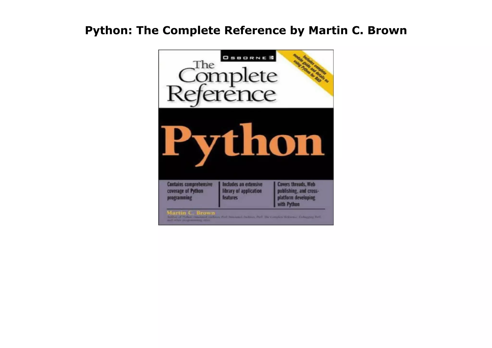 Python: The Complete Reference by Martin C. Brown | PDF