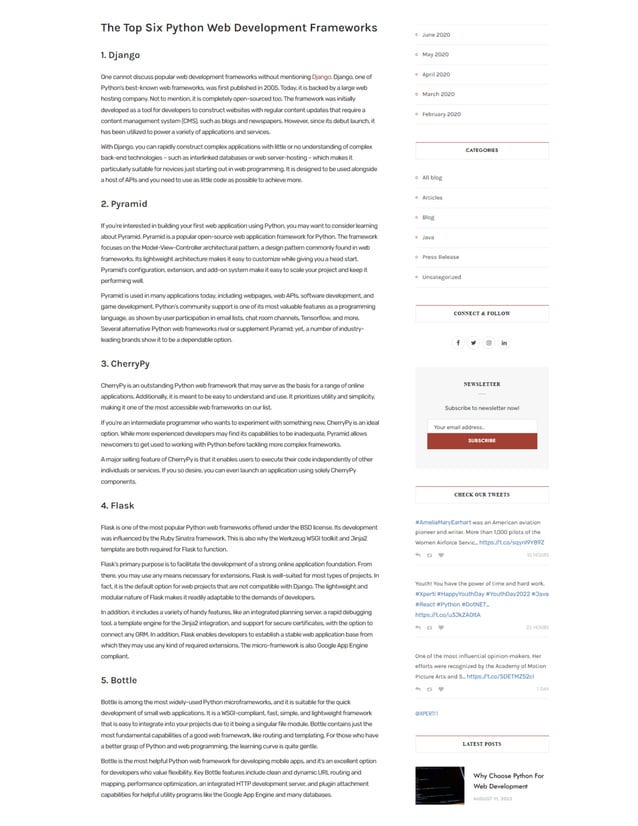 Top 6 Python Web Frameworks For Development | PDF