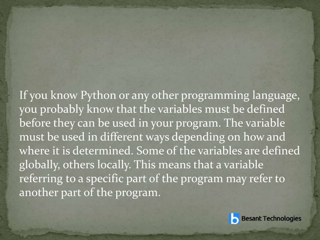 scope of python | PPTX | Programming Languages | Computing
