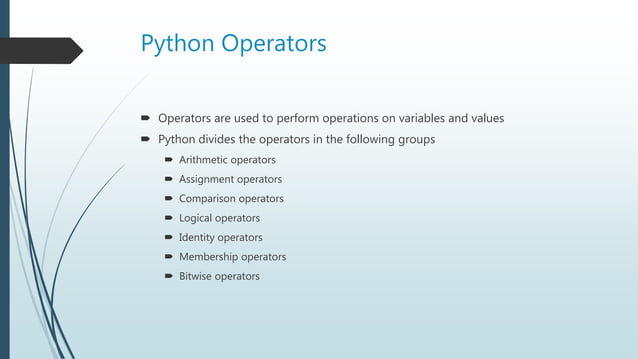 Python Operators | PPTX | Programming Languages | Computing