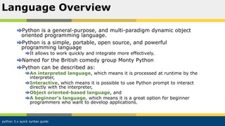 Python 3.x quick syntax guide | PPT