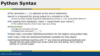 Python 3.x quick syntax guide | PPT