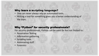 Python for Security Professionals | PPTX | Operating Systems | Computer Software and Applications