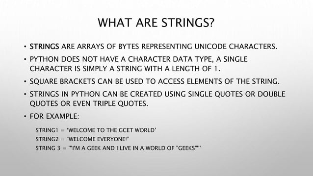 Strings in Python | PPTX | Programming Languages | Computing