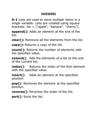 Python Assignment 1 Answers (1).docx | Programming Languages | Computing
