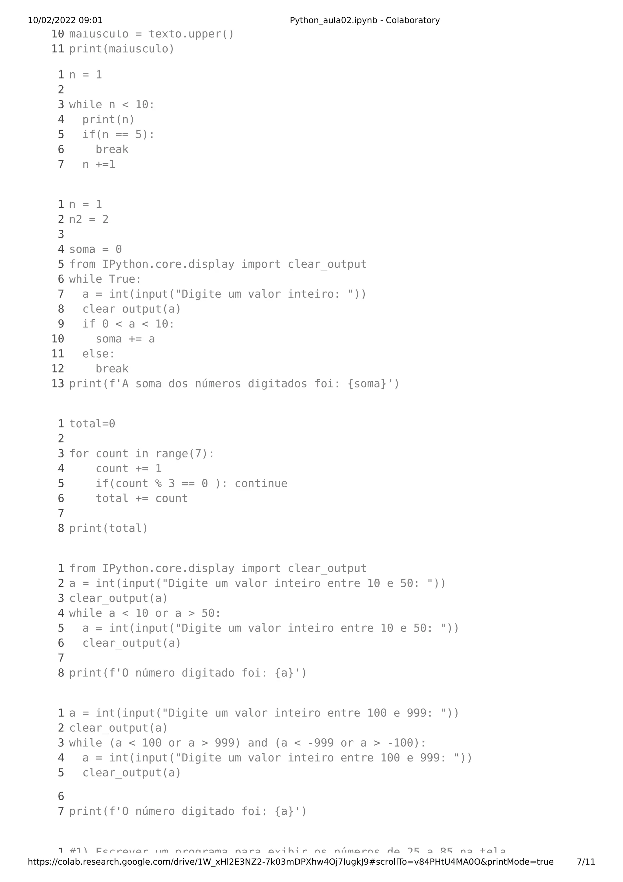 Python aula02.ipynb colaboratory | PDF
