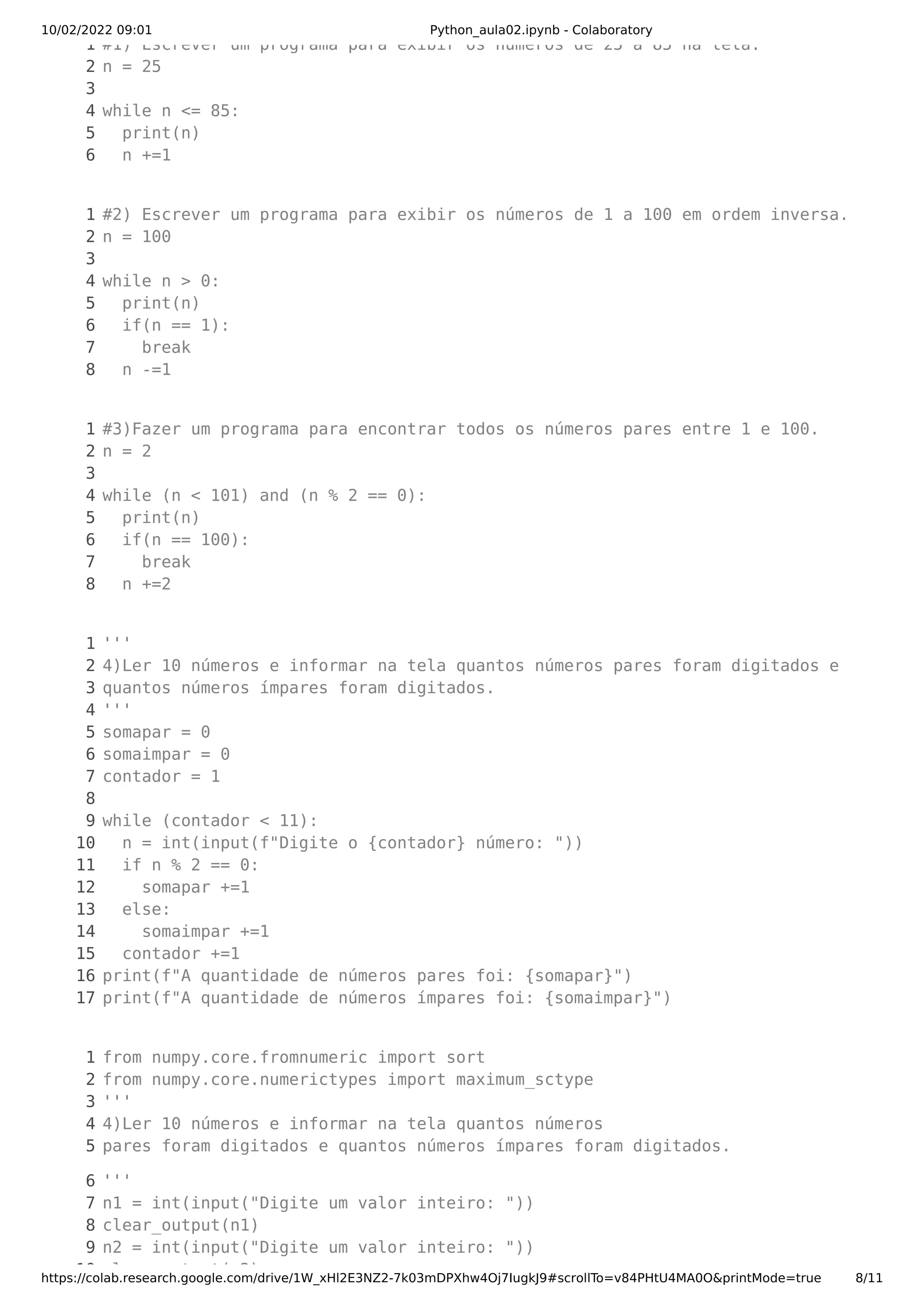 Python aula02.ipynb colaboratory | PDF
