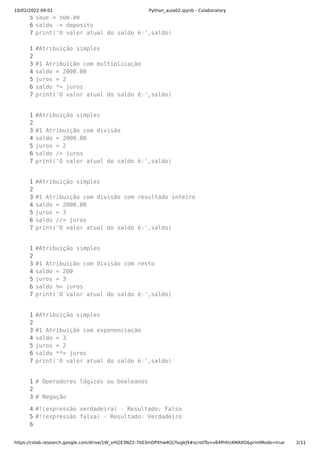 Python aula02.ipynb colaboratory | PDF