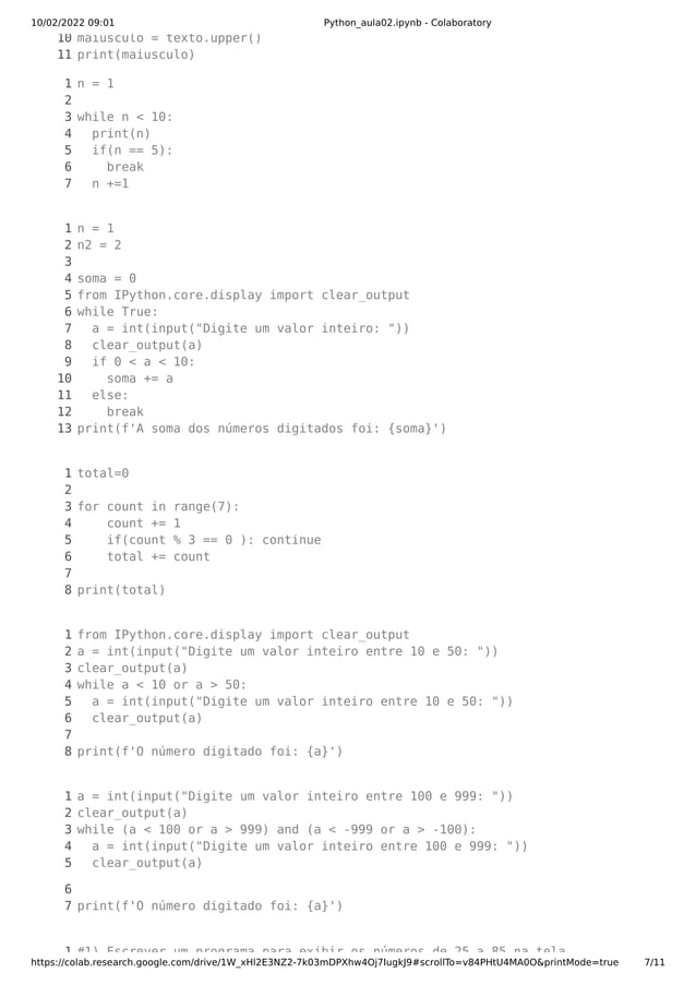 Python aula02.ipynb colaboratory | PDF