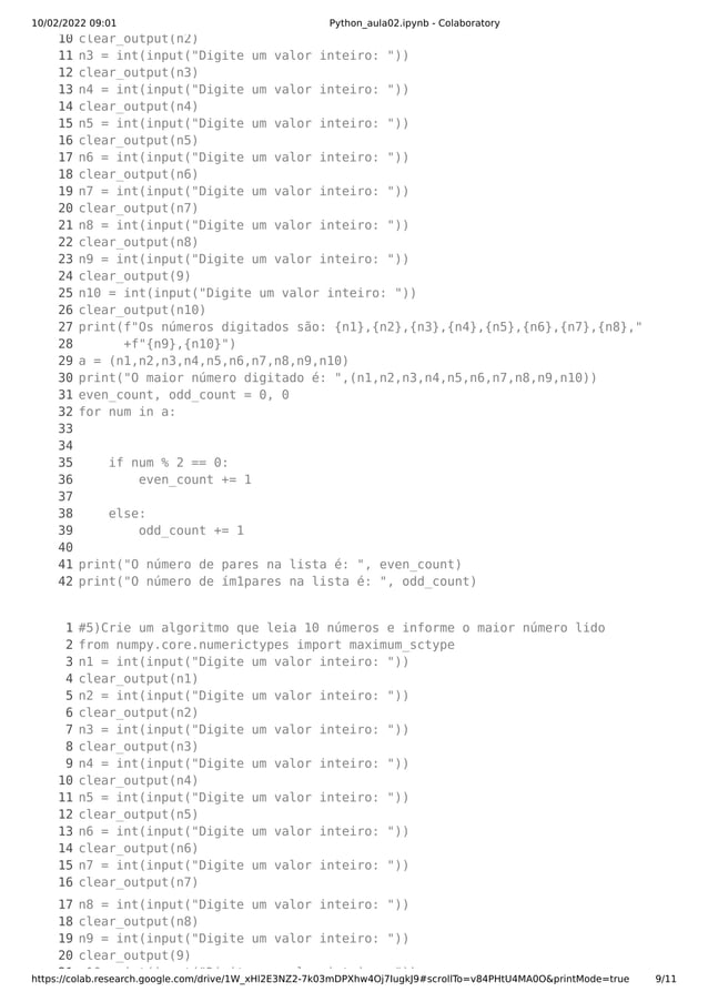 Python aula02.ipynb colaboratory | PDF