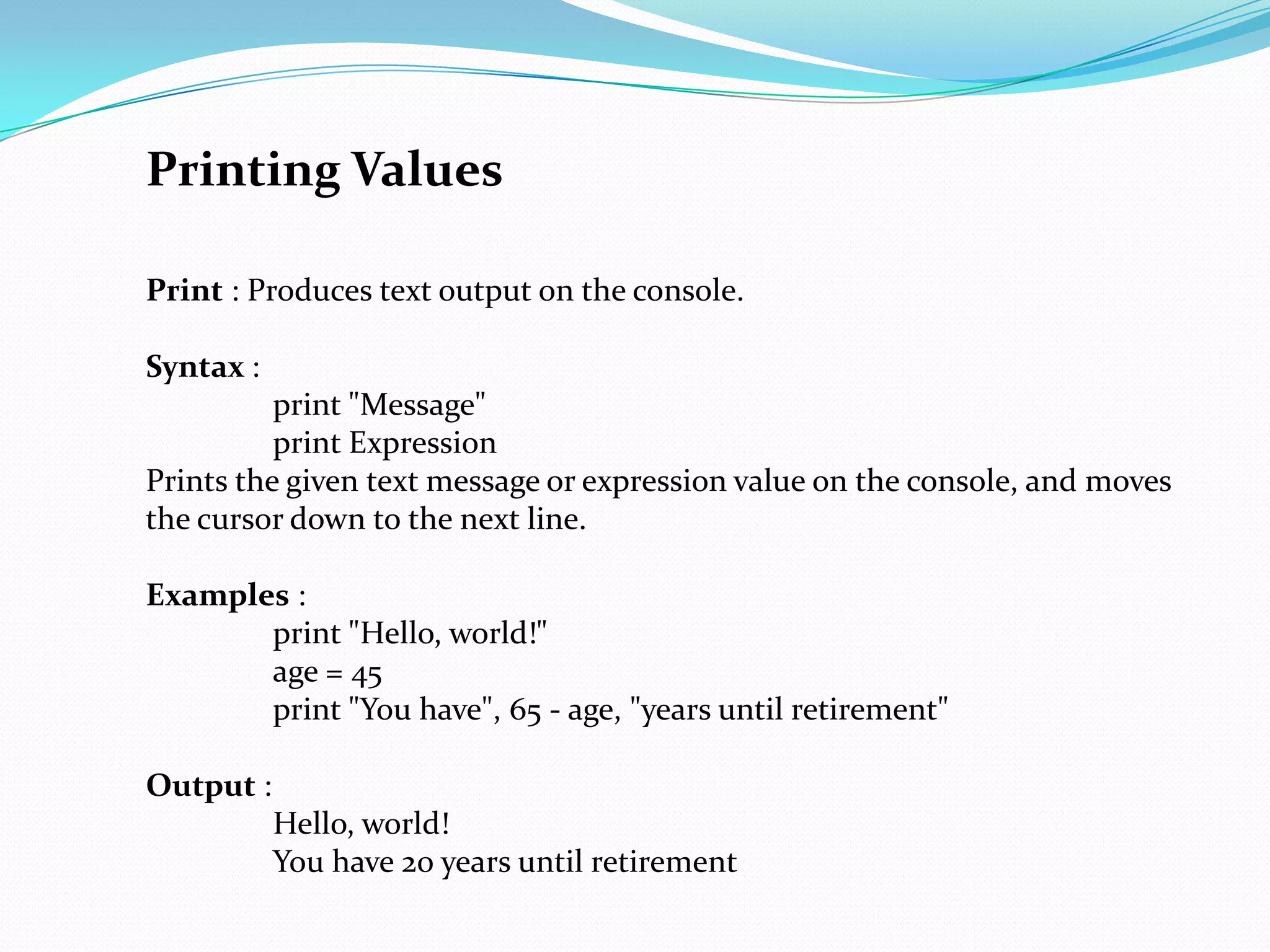 Python basic | PPTX | Programming Languages | Computing