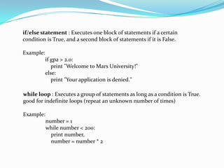 Python basic | PPTX | Programming Languages | Computing