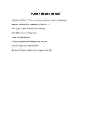Python Basics Manual for New and Interested People | PDF