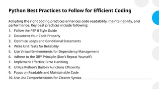 Top Python Best Practices To Boost Code Efficiency | PPTX