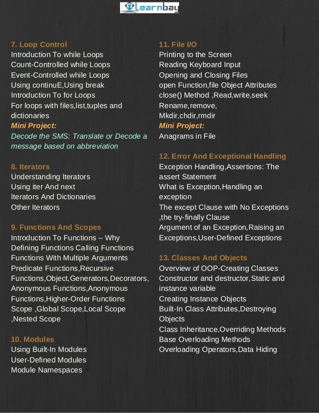 Python Training In Bangalore Python Course Brochure Learnbay