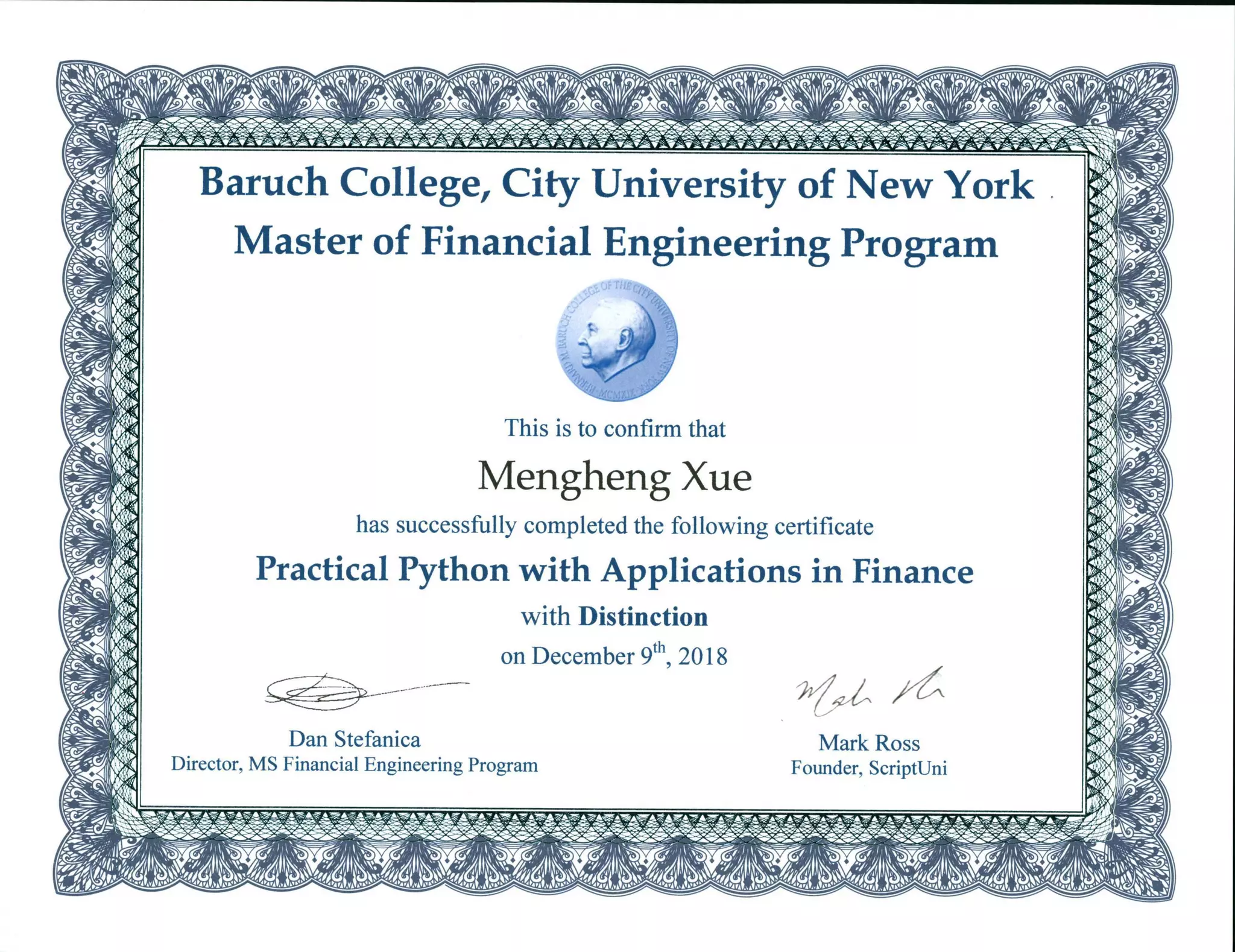 Practical Python With Application In Finance Certificate Pdf
