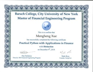 Practical Python with Application in Finance Certificate | PDF ...