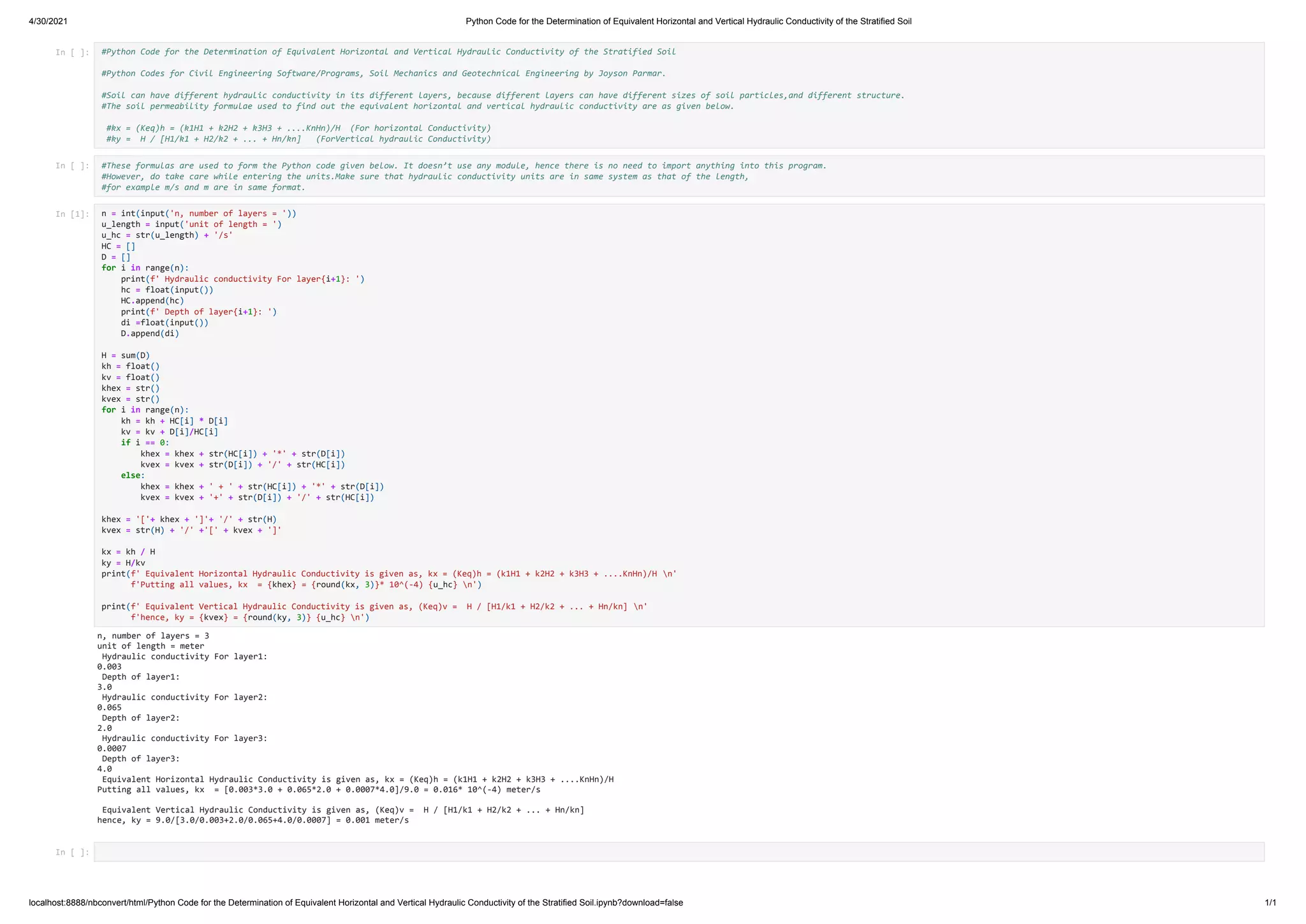 Python Code For The Determination Of Equivalent Horizontal And Vertical
