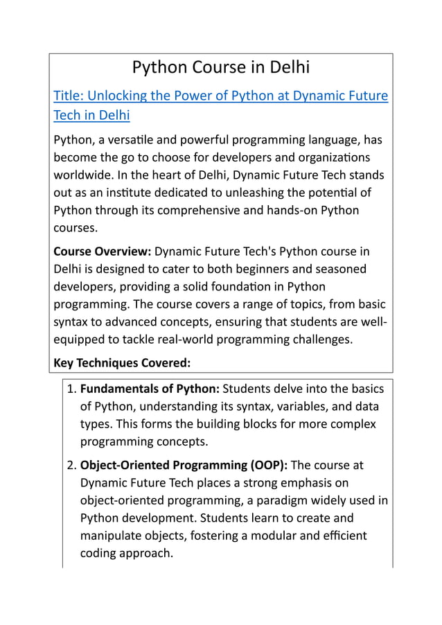Python Course in Delhi.pdf | Programming Languages | Computing