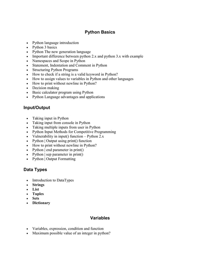 Python Course outline.docx | Programming Languages | Computing
