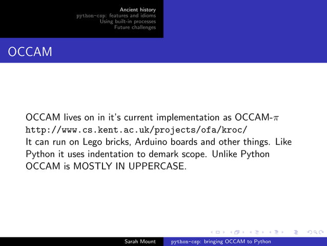 python-csp: bringing OCCAM to Python | PPT