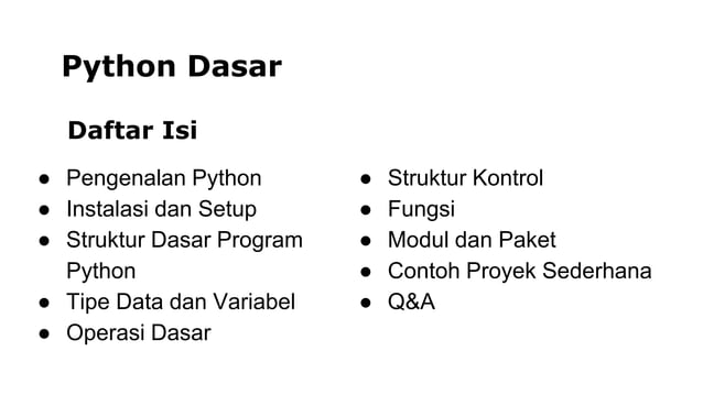 Presentasi Proramming Python Tinkat Dasar | PPT