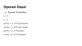 Presentasi Proramming Python Tinkat Dasar | PPTX