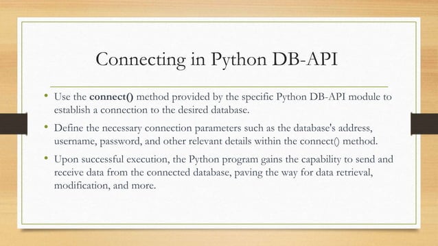 PythonDatabaseAPI -Presentation for Database | PPTX | Databases | Computer Software and Applications