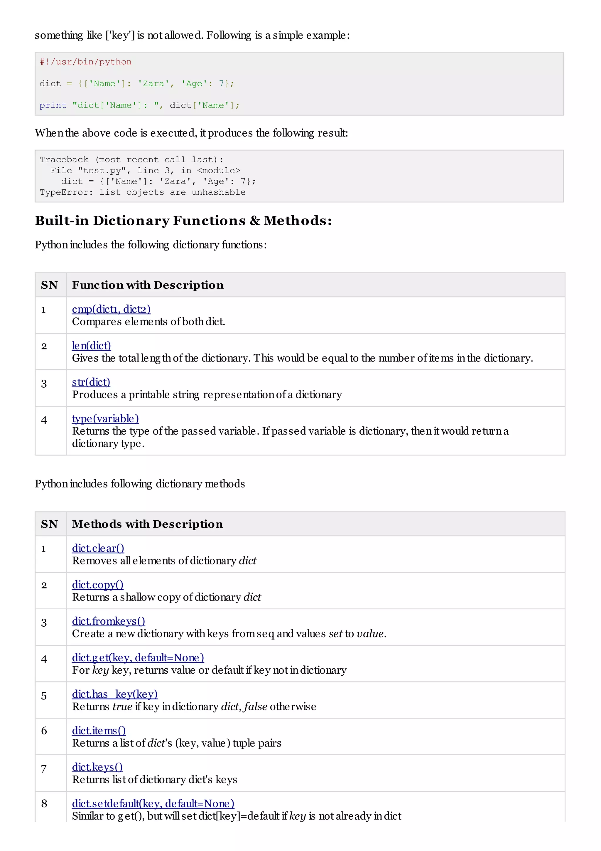 Python dictionary | PDF