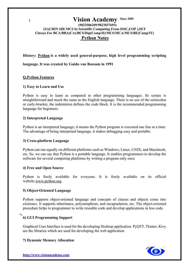 Python_vision_academy notes | PDF