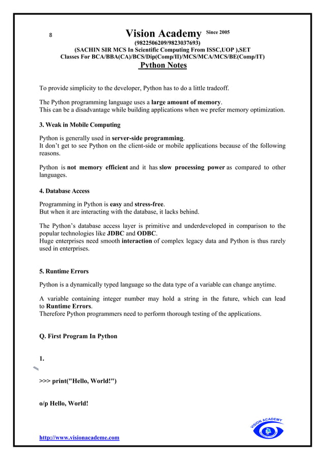 Python_vision_academy notes | PDF