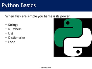 Python for security professionals by katoh jeremiah [py con ng 2018] | PPT