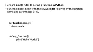 Learn more about the concepts Functions of Python | PPT