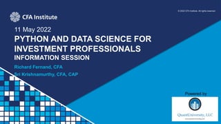 PYTHON AND DATA SCIENCE FOR INVESTMENT PROFESSIONALS | PPT