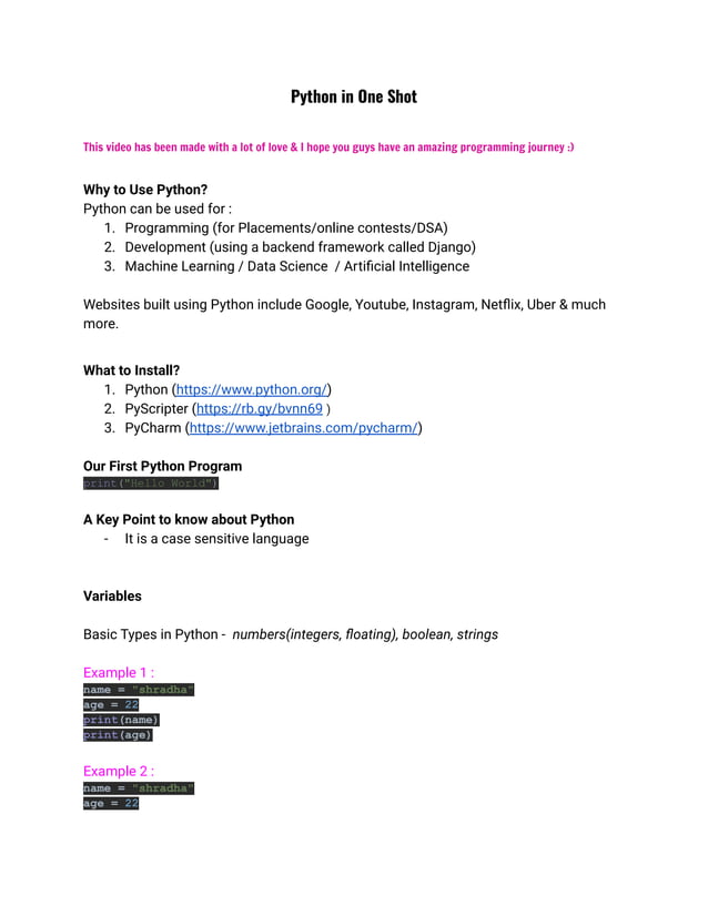 Python in one shot | PDF | Programming Languages | Computing