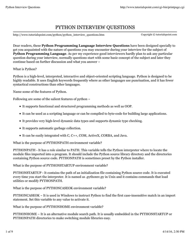 Python interview questions | PDF | Programming Languages | Computing