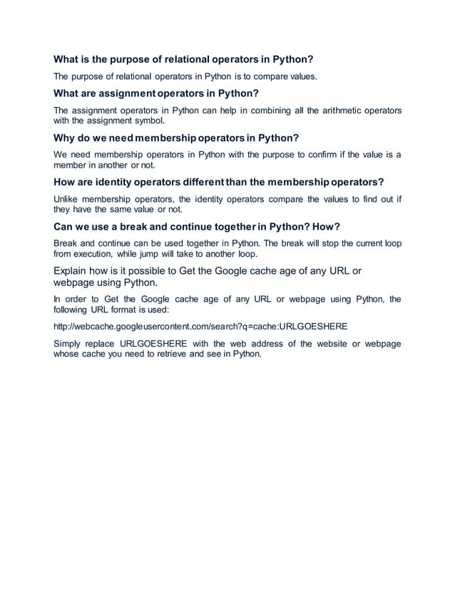 Python Interview Questions For Freshers | PDF